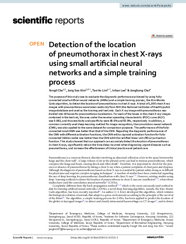 Pdf Detection Of The Location Of Pneumothorax In Chest X Rays Using