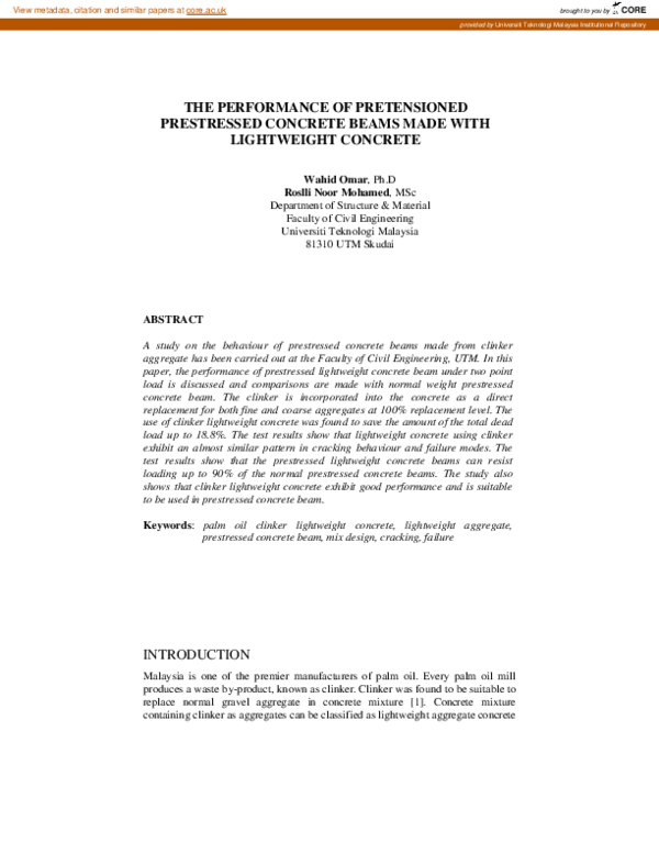 (PDF) The performance of pretensioned prestressed concrete beams made ...