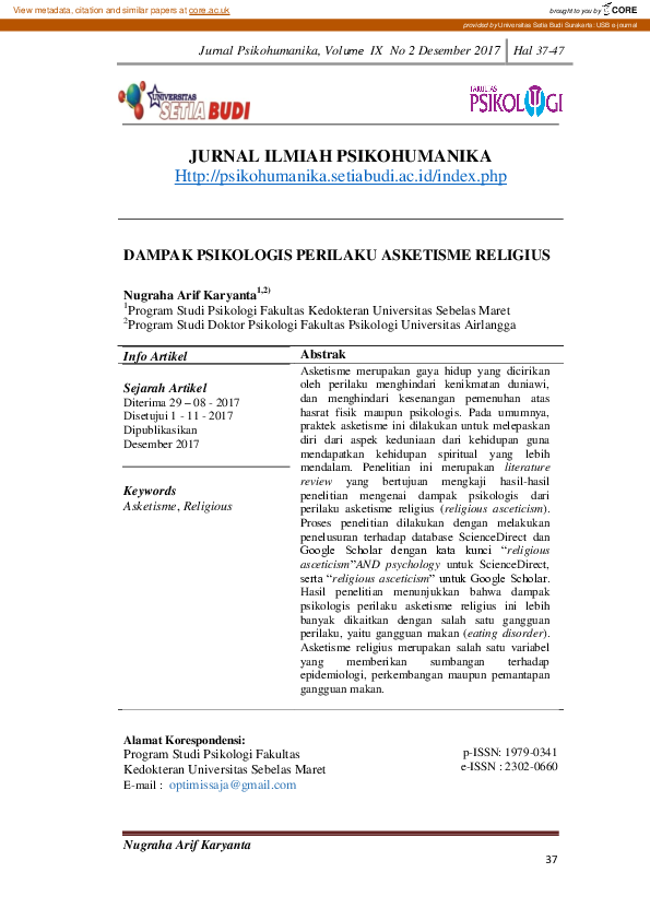 (PDF) Dampak Psikologis Perilaku Asketisme Religius | nugraha arif ...