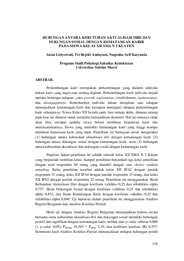 (PDF) Hubungan Antara Kebutuhan Aktualisasi Diri Dan Dukungan Sosial Dengan Kematangan Karir ...
