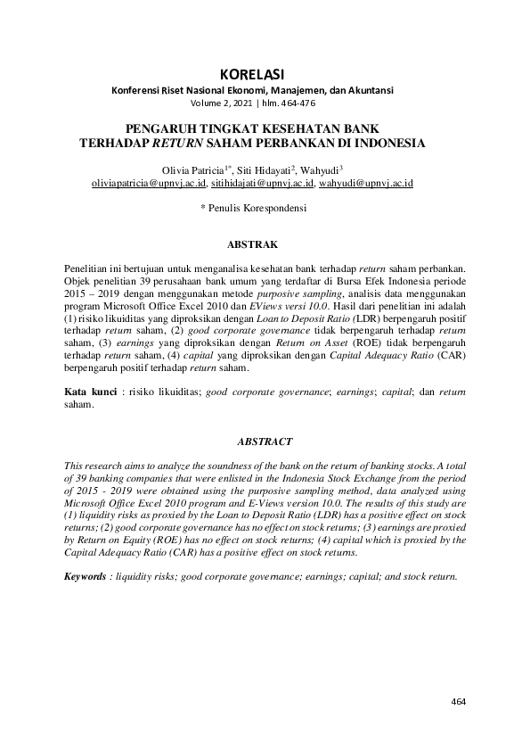 (PDF) Pengaruh Tingkat Kesehatan Bank Terhadap Return Saham Perbankan di Indonesia