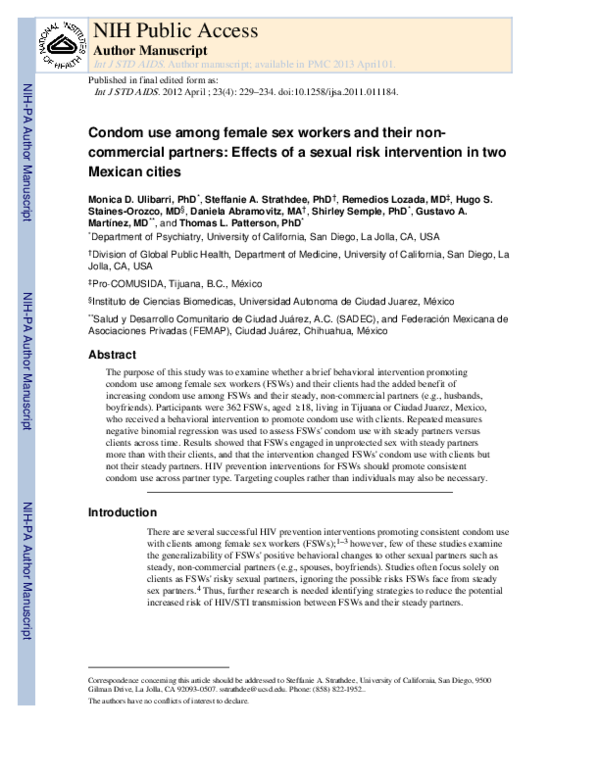 (PDF) Condom use among female sex workers and their non-commercial partners: effects of a sexual ...