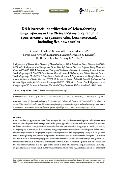 (PDF) DNA barcode identification of lichen-forming fungal species in ...