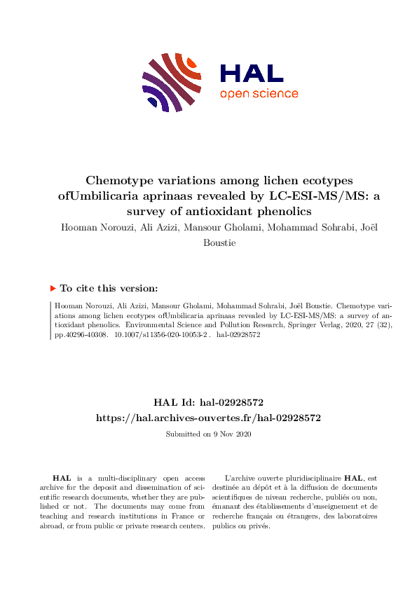 (PDF) Chemotype variations among lichen ecotypes of Umbilicaria aprina ...