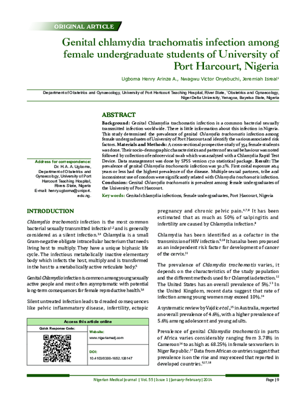 Pdf Genital Chlamydia Trachomatis Infection Among Female