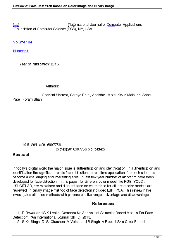 Pdf Review Of Face Detection Based On Color Image And Binary Image