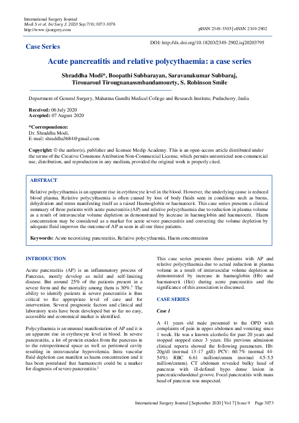 (PDF) Acute pancreatitis and relative polycythaemia: a case series