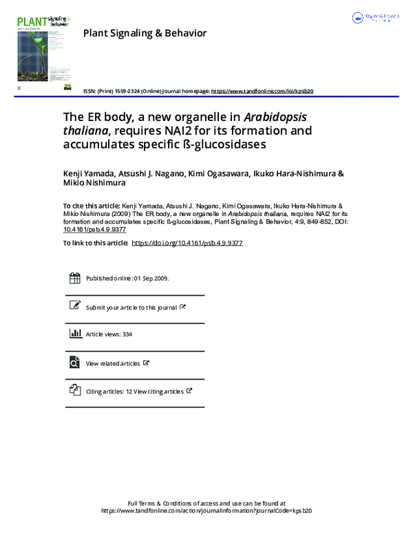 (PDF) The ER body, a new organelle in Arabidopsis thaliana , requires ...