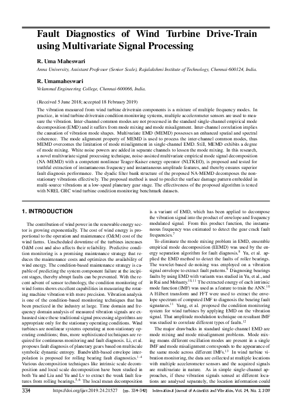 Pdf Fault Diagnostics Of Wind Turbine Drive Train Using Multivariate Signal Processing