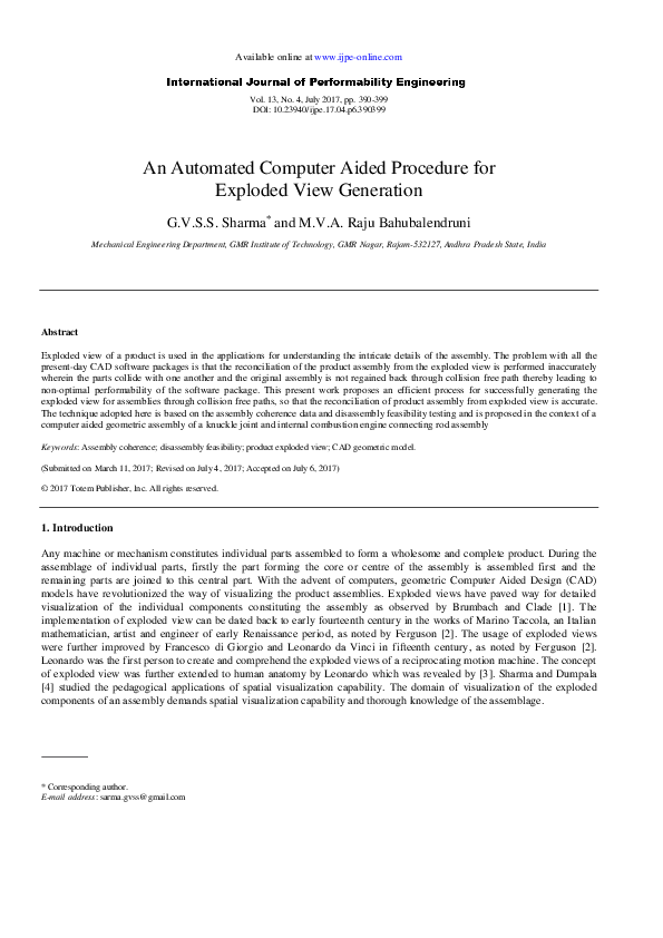 (PDF) An Automated Computer Aided Procedure for Exploded View Generation