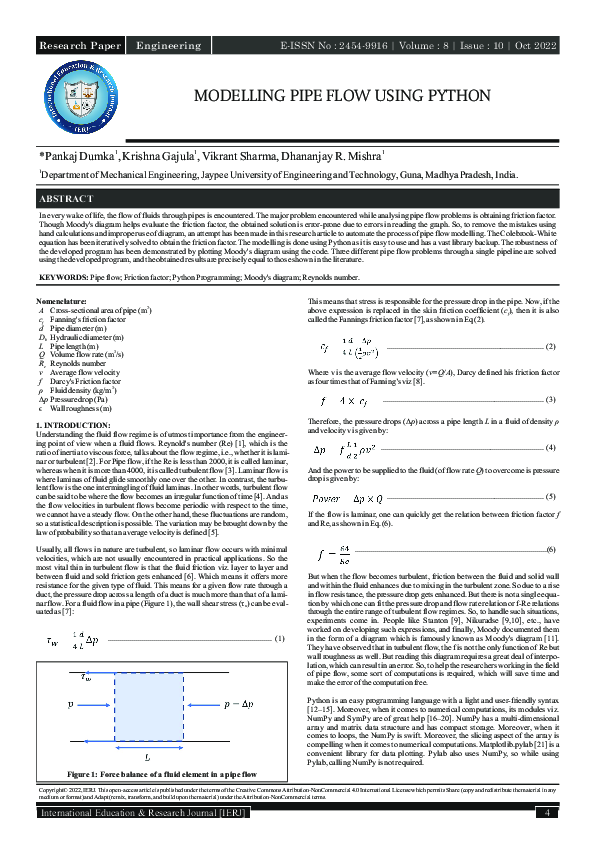 (PDF) MODELLING PIPE FLOW USING PYTHON