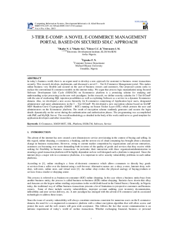 (PDF) 3-TIER E-Comp: A Novel E-Commerce Management Portal Based on Secured SDLC Approach