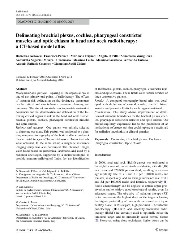 (PDF) Delineating brachial plexus, cochlea, pharyngeal constrictor ...