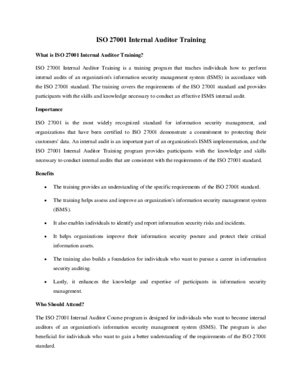 (PDF) ISO 27001 Internal Auditor Training