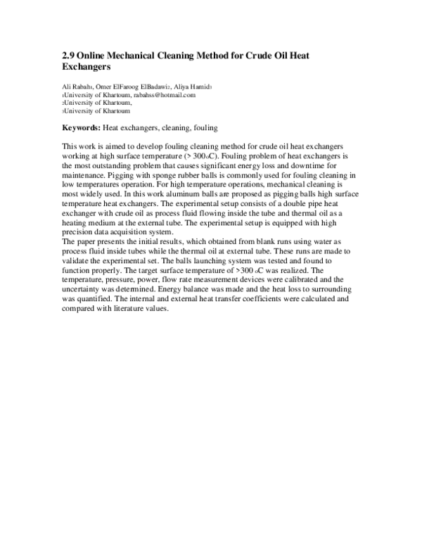 (PDF) Online Mechanical Cleaning Method for Crude Oil Heat Exchangers ...