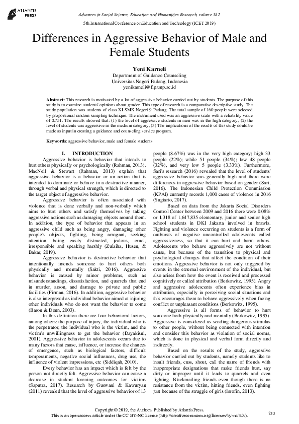 (PDF) Differences in Aggressive Behavior of Male and Female Students