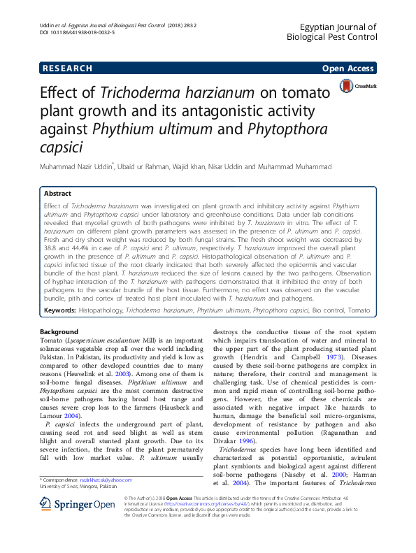 (PDF) Effect of Trichoderma harzianum on tomato plant growth and its antagonistic activity ...