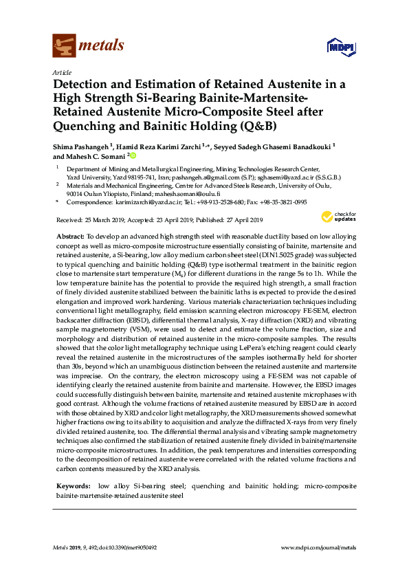 Pdf Detection And Estimation Of Retained Austenite In A High Strength Si Bearing Bainite