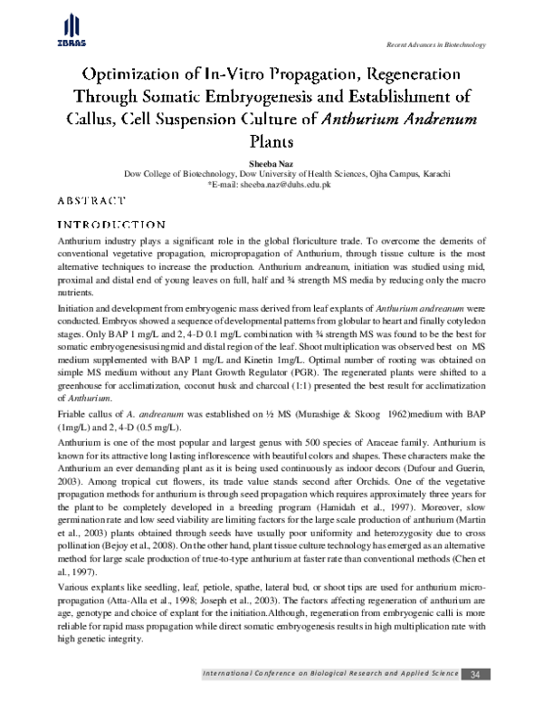 (PDF) Optimization Of In-Vitro Propagation, Regeneration Through ...