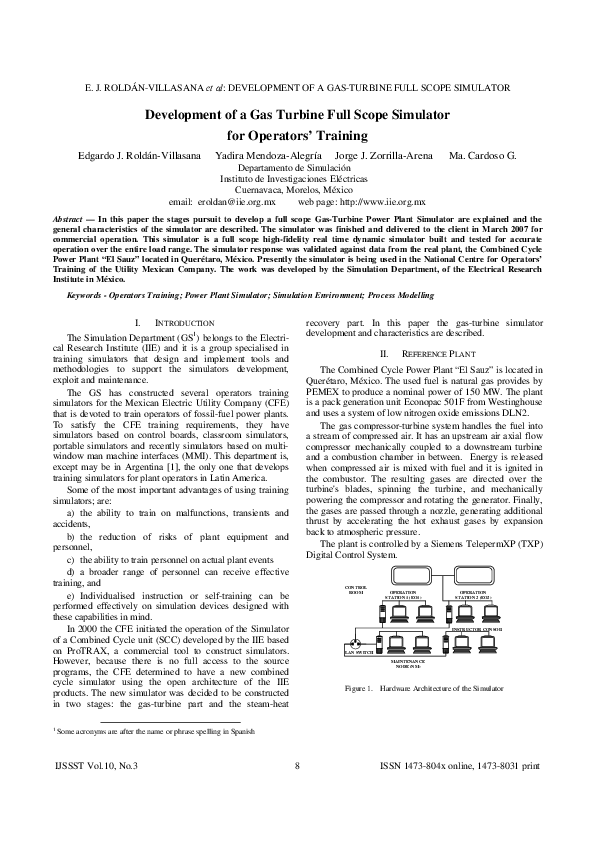 (PDF) Development of a Gas Turbine Full Scope Simulator for Operator's ...