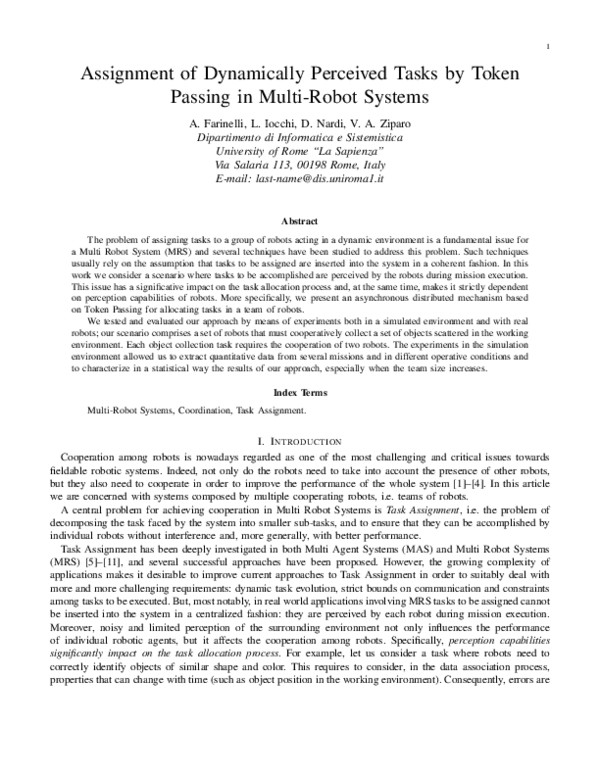 (PDF) Assignment of Dynamically Perceived Tasks by Token Passing in ...