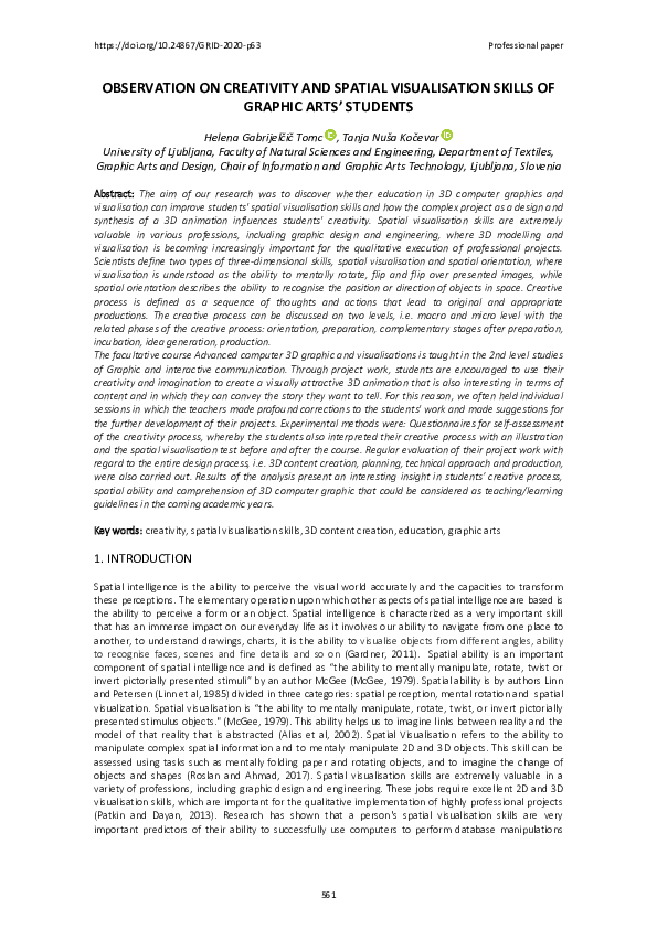 (PDF) Observation on creativity and spatial visualisation skills of ...