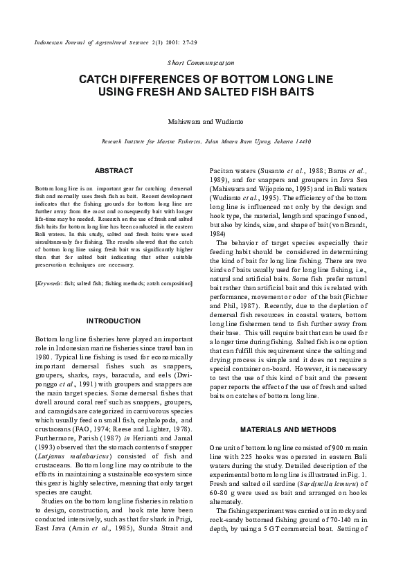 (PDF) Catch Differences of Bottom Long Line Using Fresh and Salted Fish ...