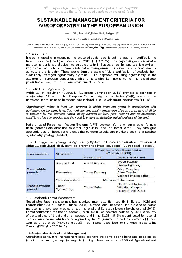 (PDF) Sustainable management criteria for agroforestry in the European ...