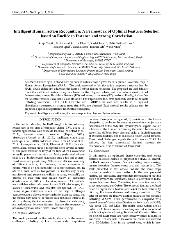 Pdf Intelligent Human Action Recognition A Framework Of Optimal Features Selection Based On