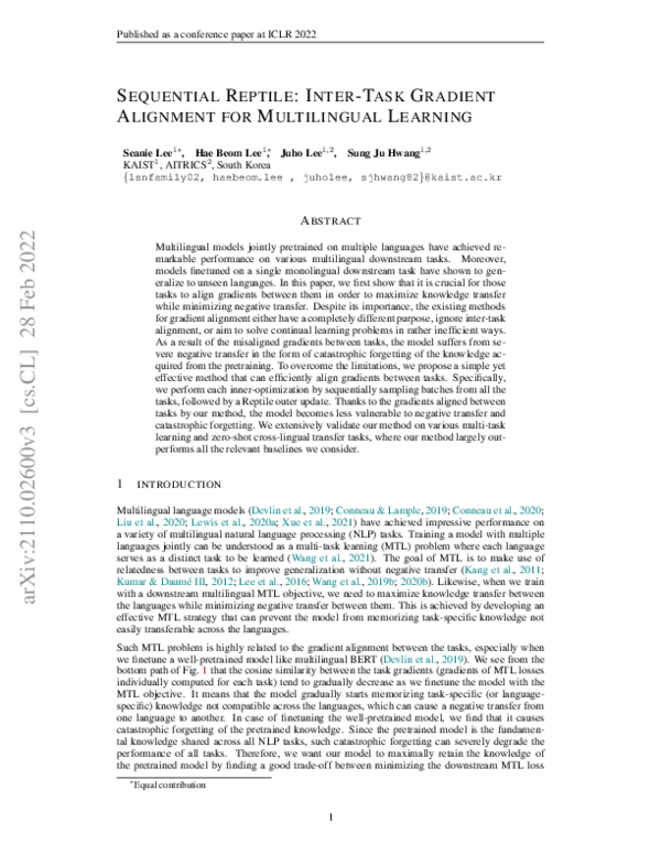 (PDF) Sequential Reptile: Inter-Task Gradient Alignment for Multilingual Learning