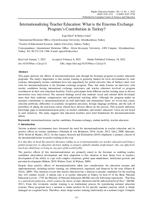 (PDF) Internationalizing Teacher Education: What is the Erasmus Exchange Program’s Contribution ...
