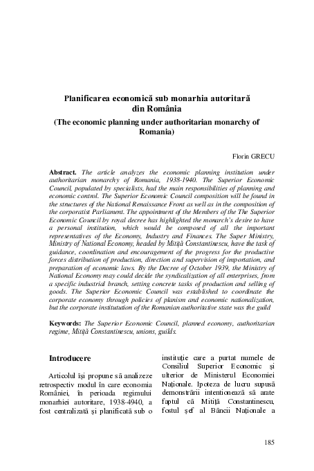 (PDF) Planificarea economică sub monarhia autoritară din România (The ...