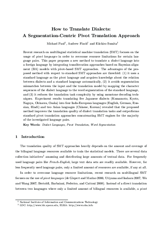 (PDF) How to Translate Dialects: A Segmentation-Centric Pivot ...