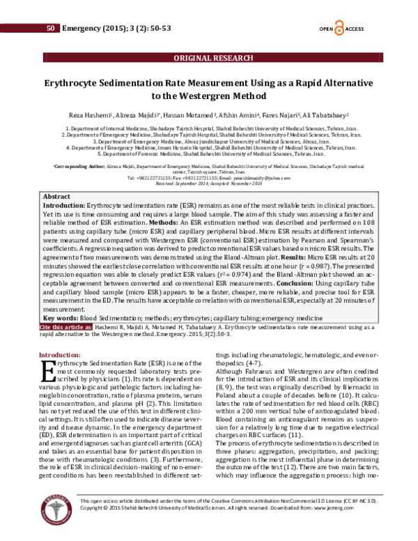 (PDF) Erythrocyte Sedimentation Rate Measurement Using as a Rapid ...