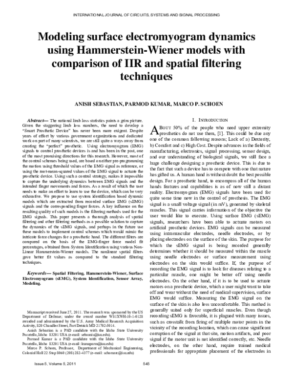(PDF) Modeling surface electromyogram dynamics using Hammerstein-Wiener ...