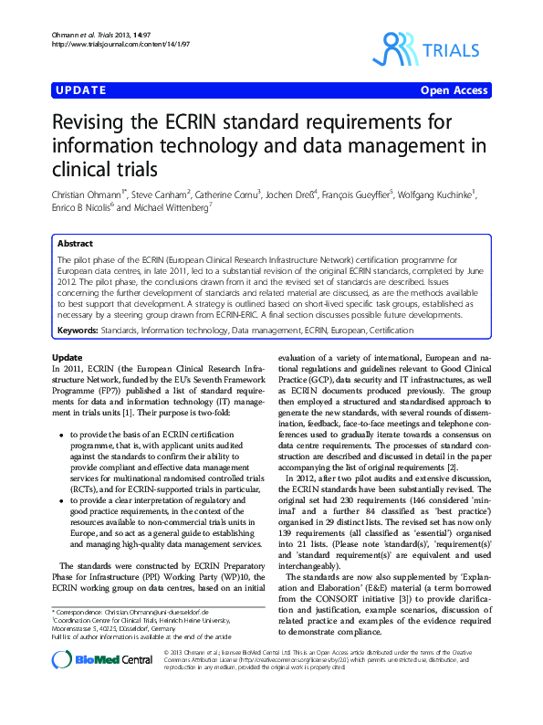 (PDF) Revising the ECRIN standard requirements for information technology and data management in ...