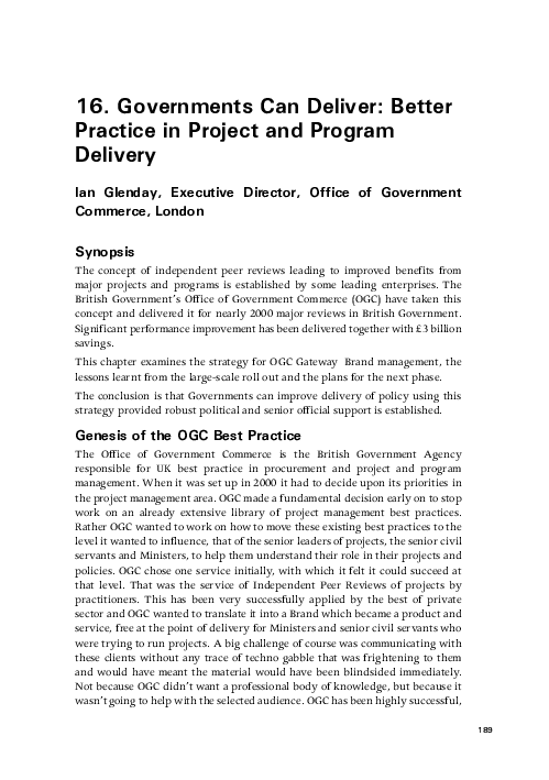 (PDF) Governments Can Deliver: Better Practice in Project and Program ...
