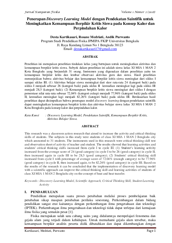 (PDF) Penerapan Discovery Learning Model dengan Pendekatan Saintifik untuk Meningkatkan ...