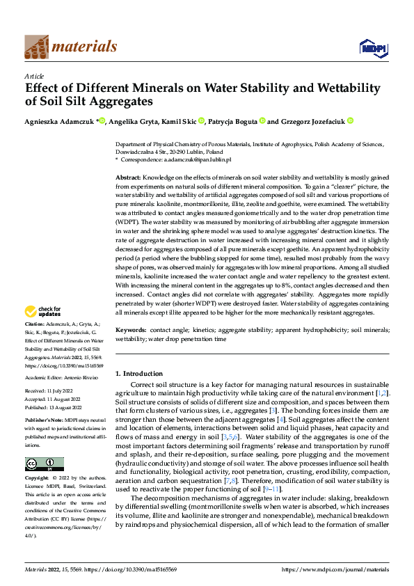 (PDF) Effect of Different Minerals on Water Stability and Wettability ...