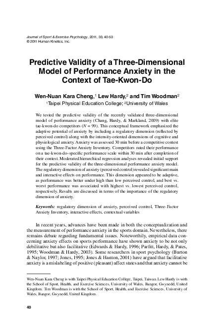 (PDF) Predictive Validity of a Three-Dimensional Model of Performance Anxiety in the Context of ...