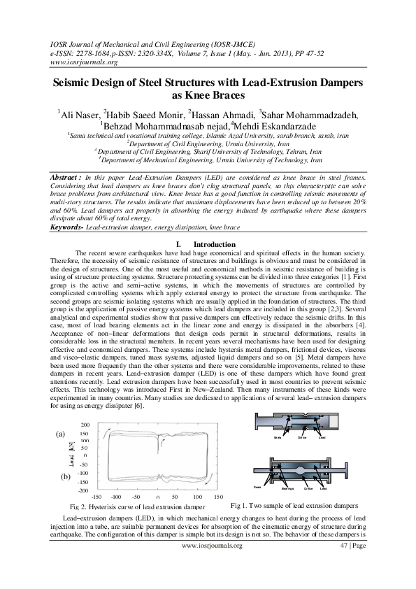 (PDF) Seismic Design of Steel Structures with Lead-Extrusion Dampers as Knee Braces