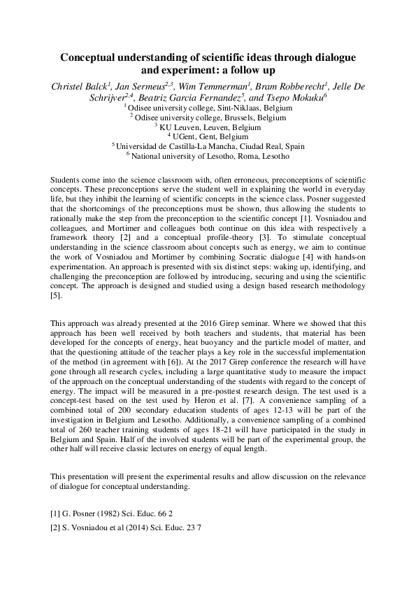 (PDF) Conceptual understanding of scientific ideas through dialogue and ...