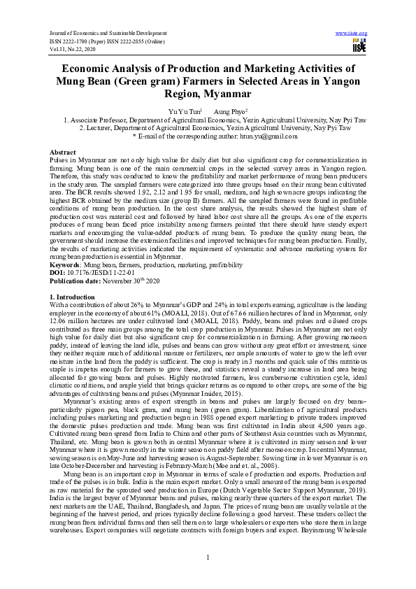(PDF) Economic Analysis of Production and Marketing Activities of Mung Bean (Green gram) Farmers ...