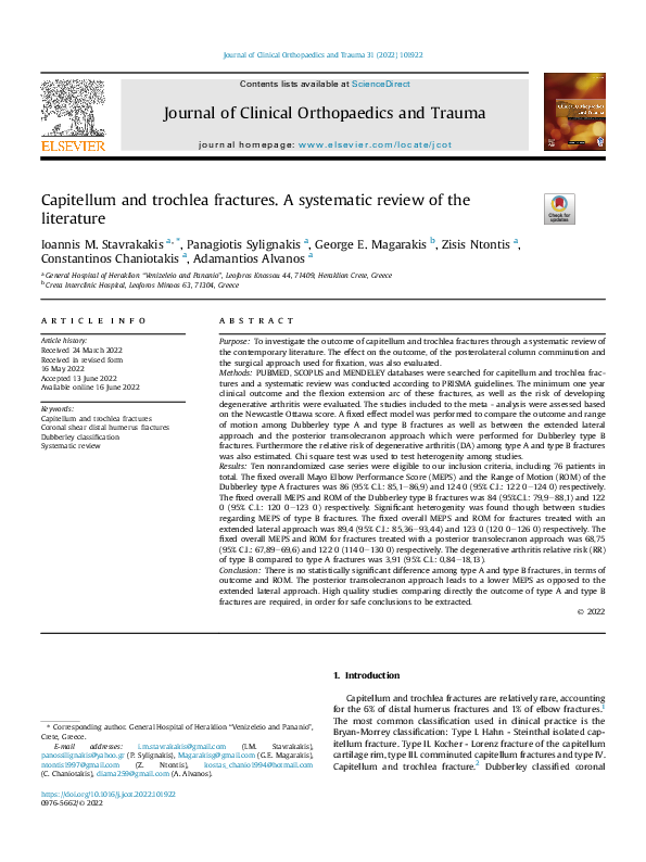 (PDF) Capitellum and trochlea fractures. A systematic review of the literature