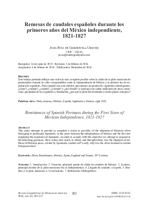 (PDF) Remesas de caudales españoles durante los primeros años del México independiente, 1821-1827
