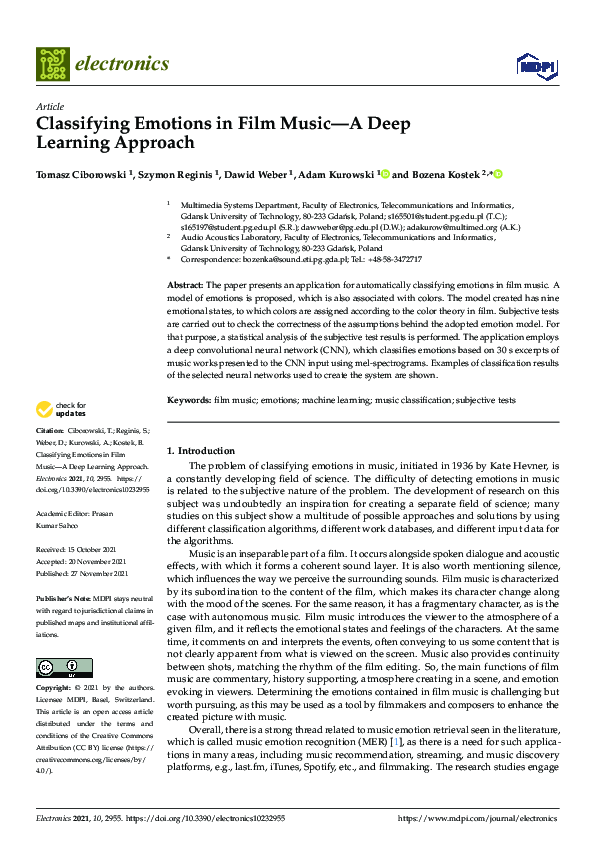 (PDF) Classifying Emotions in Film Music—A Deep Learning Approach