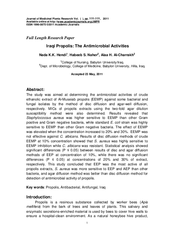 (PDF) Full Length Research Paper Iraqi Propolis: The Antimicrobial ...