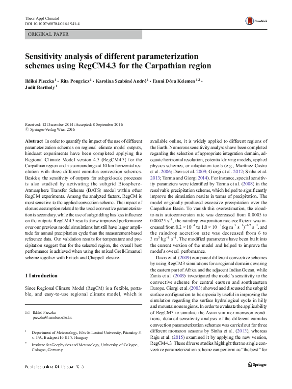 Pdf Sensitivity Analysis Of Different Parameterization Schemes Using