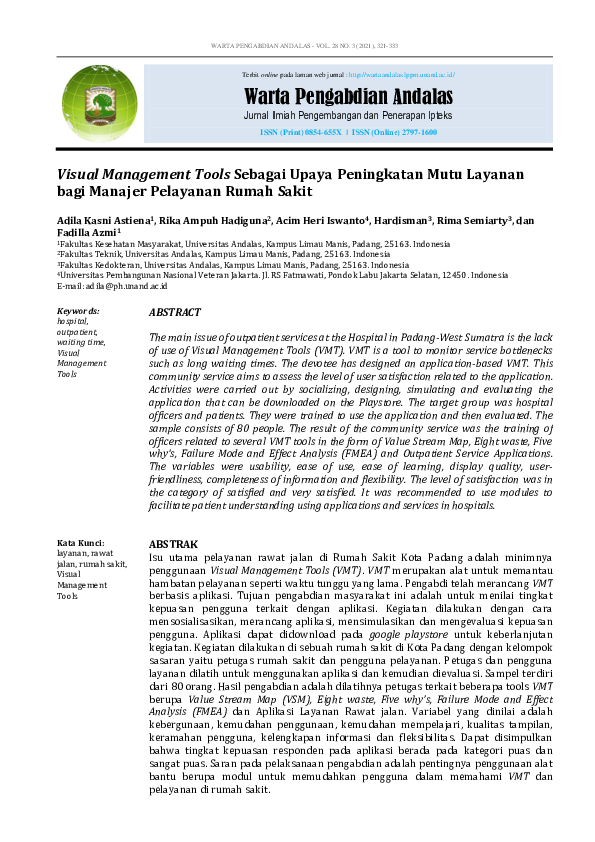 (PDF) Visual Management Tools Sebagai Upaya Peningkatan Mutu Layanan bagi Manajer Pelayanan ...
