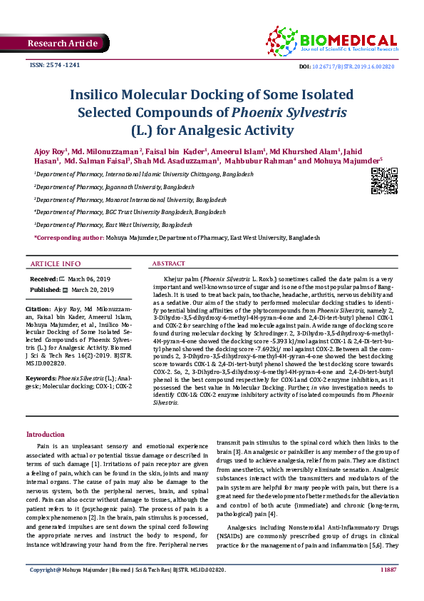 (PDF) Insilico Molecular Docking of Some Isolated Selected Compounds of Phoenix Sylvestris(L ...